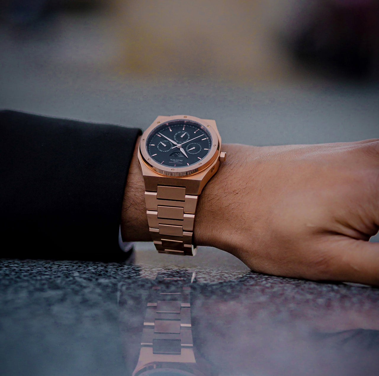 Rose Gold Black Automatic Watch | Valuchi Watches